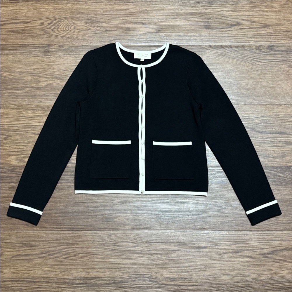 Szane Brielle Cardigan Black White Trim Cropped Jacke… - Gem